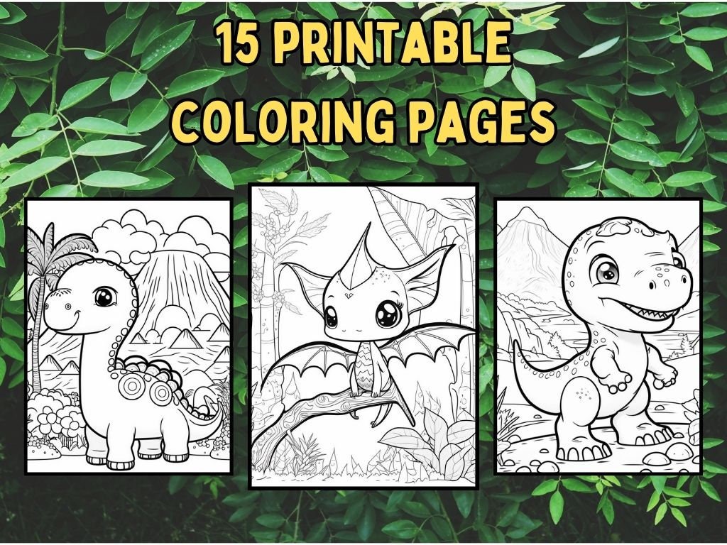Dinosaur Coloring Pages - 15 Printable Chibi Cute Dinosaurs Coloring ...