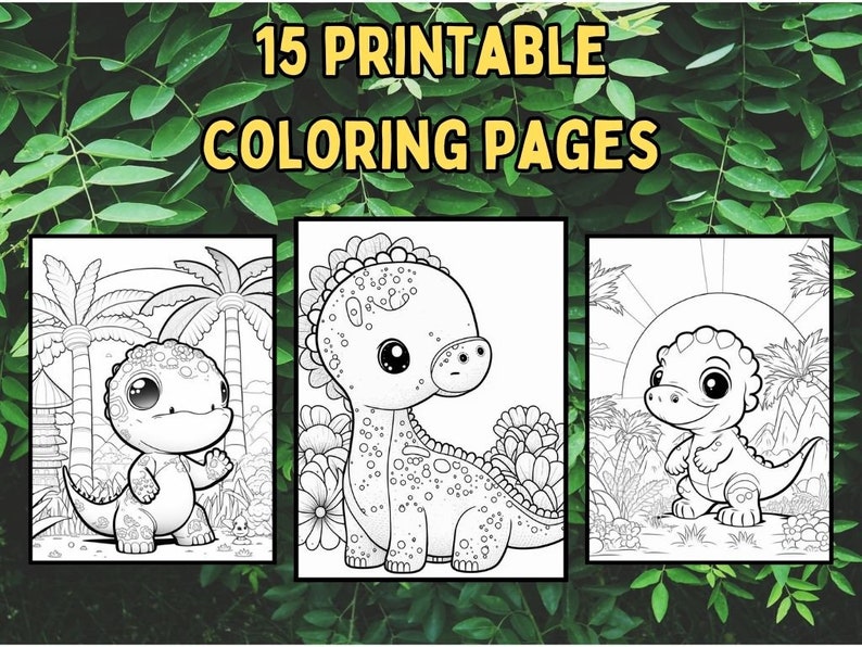 Dinosaur Coloring Pages - 15 Printable Chibi Cute Dinosaurs Coloring ...