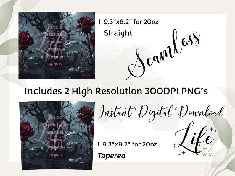 Edgar Allan Poe Quote Roses Tumbler Wrap Seamless Sublimation Design ...