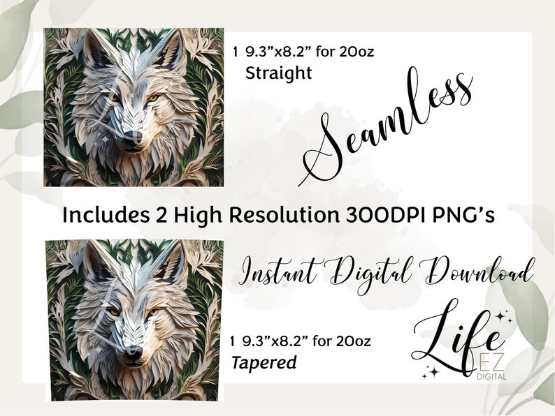 3D Papercut Style Wolf Face Seamless 20oz Skinny Tumbler Wrap, 300 DPI ...