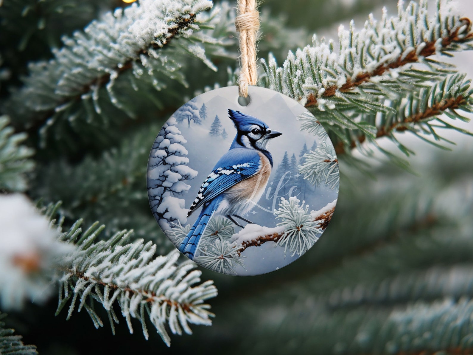 Blue Jay Christmas Ornament Sublimation, Bird Christmas Decor ...