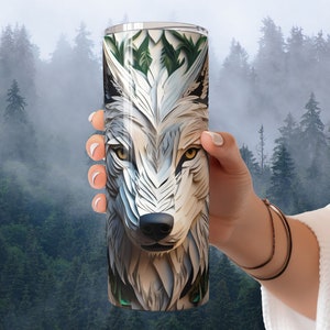 3D Papercut Style Wolf Face Seamless 20oz Skinny Tumbler Wrap, 300 DPI ...