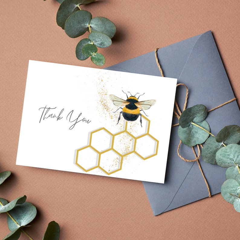 Printable Honeycomb Thank You Card, Bumblebee Pollinator Card, Rustic ...
