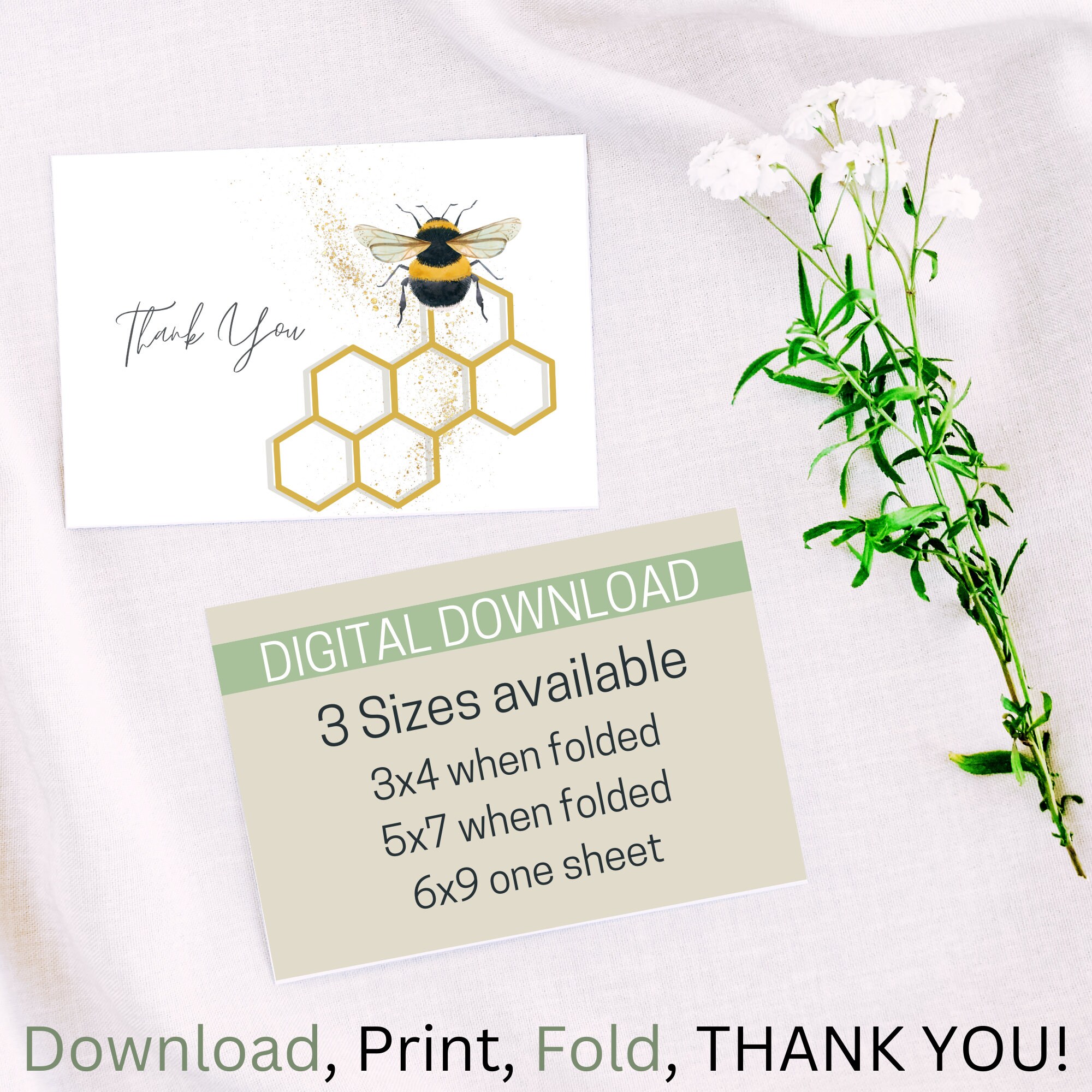 Printable Honeycomb Thank You Card, Bumblebee Pollinator Card, Rustic ...
