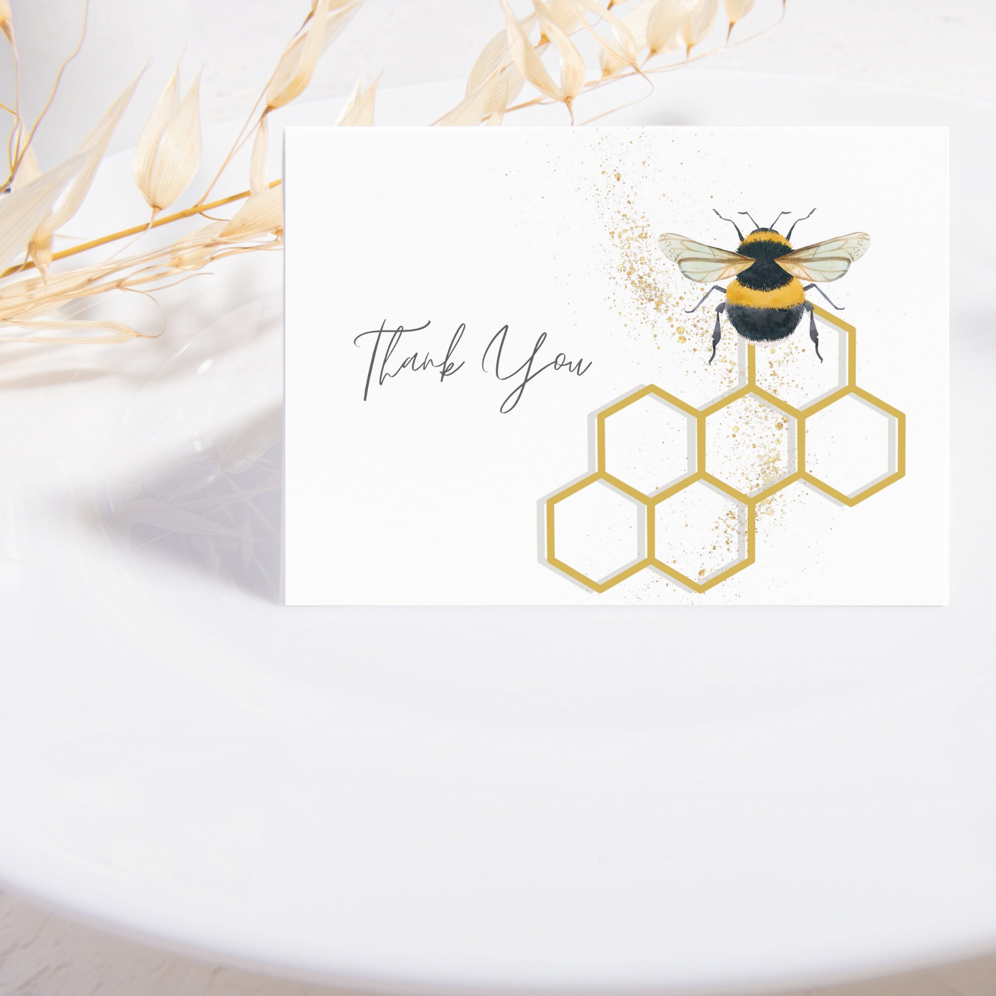Printable Honeycomb Thank You Card, Bumblebee Pollinator Card, Rustic ...