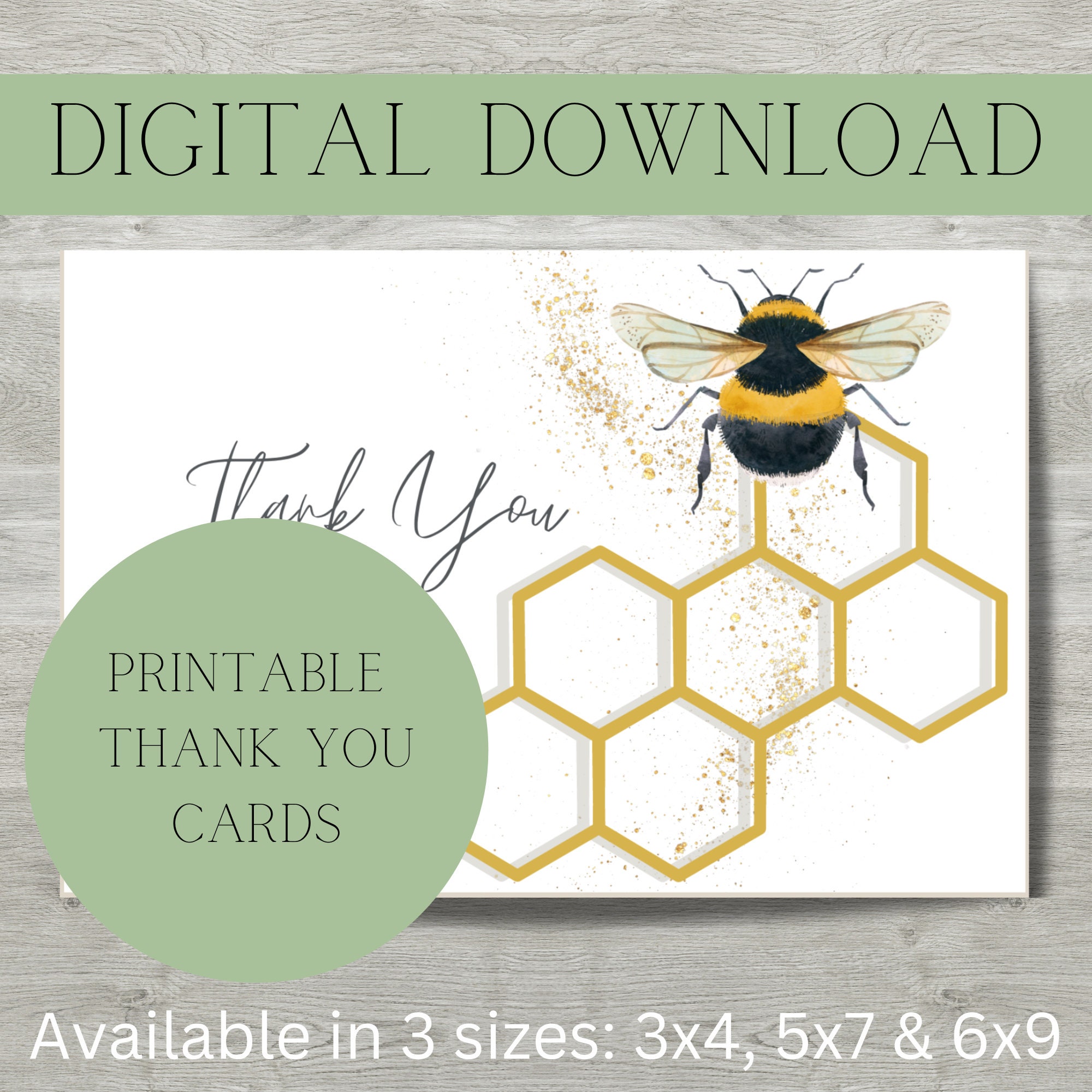 Printable Honeycomb Thank You Card, Bumblebee Pollinator Card, Rustic ...