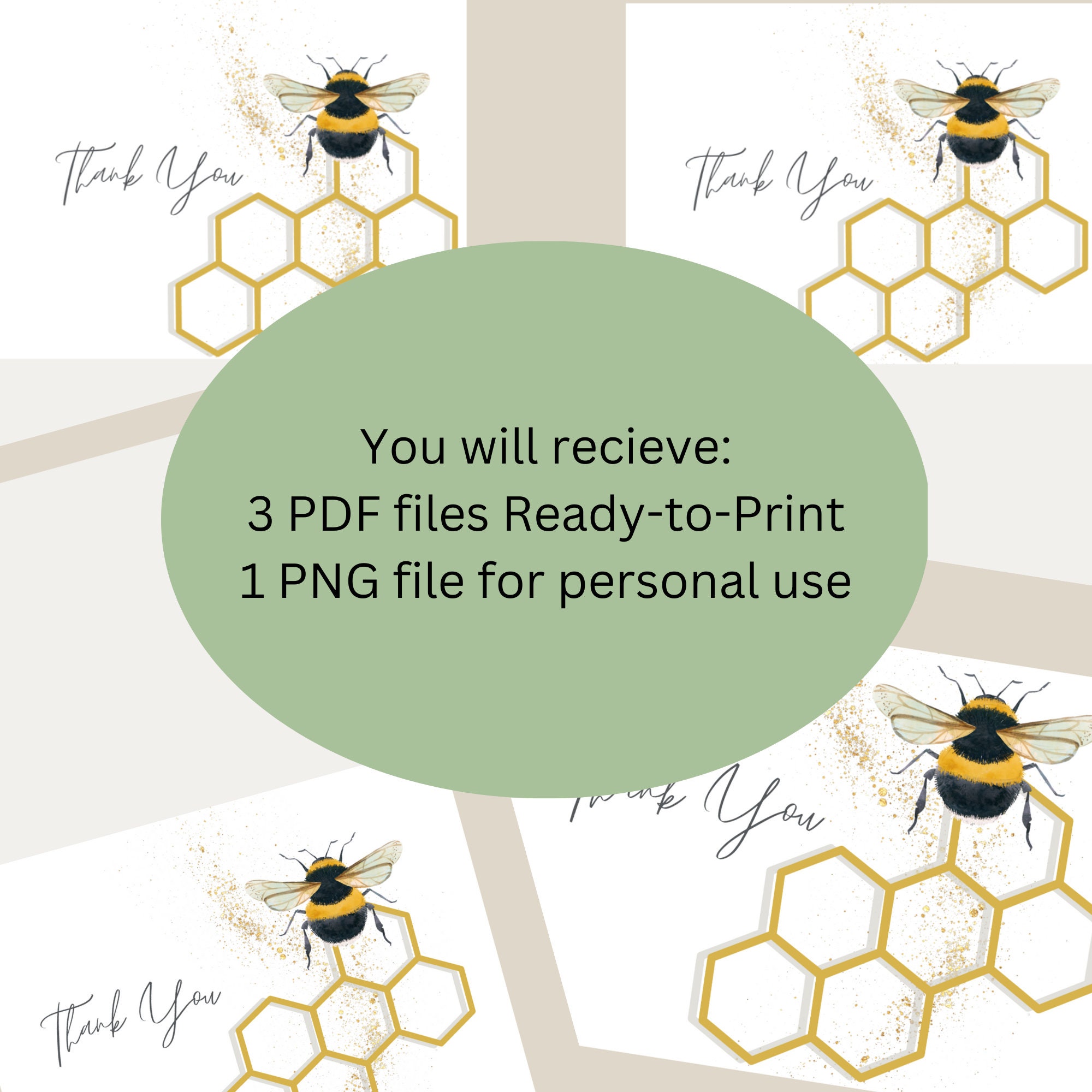 Printable Honeycomb Thank You Card, Bumblebee Pollinator Card, Rustic ...