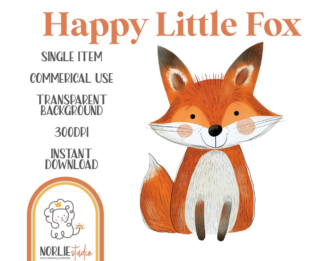 Happy Cute Fox Clip Art, Transparent Background, Illustrated Fox ...