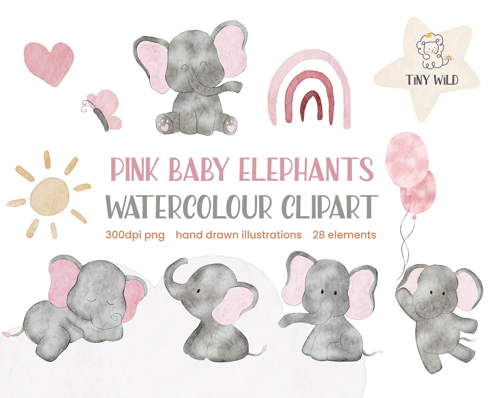 Watercolour Pink Baby Girl Elephant Clip Art Nursery Design for Baby ...