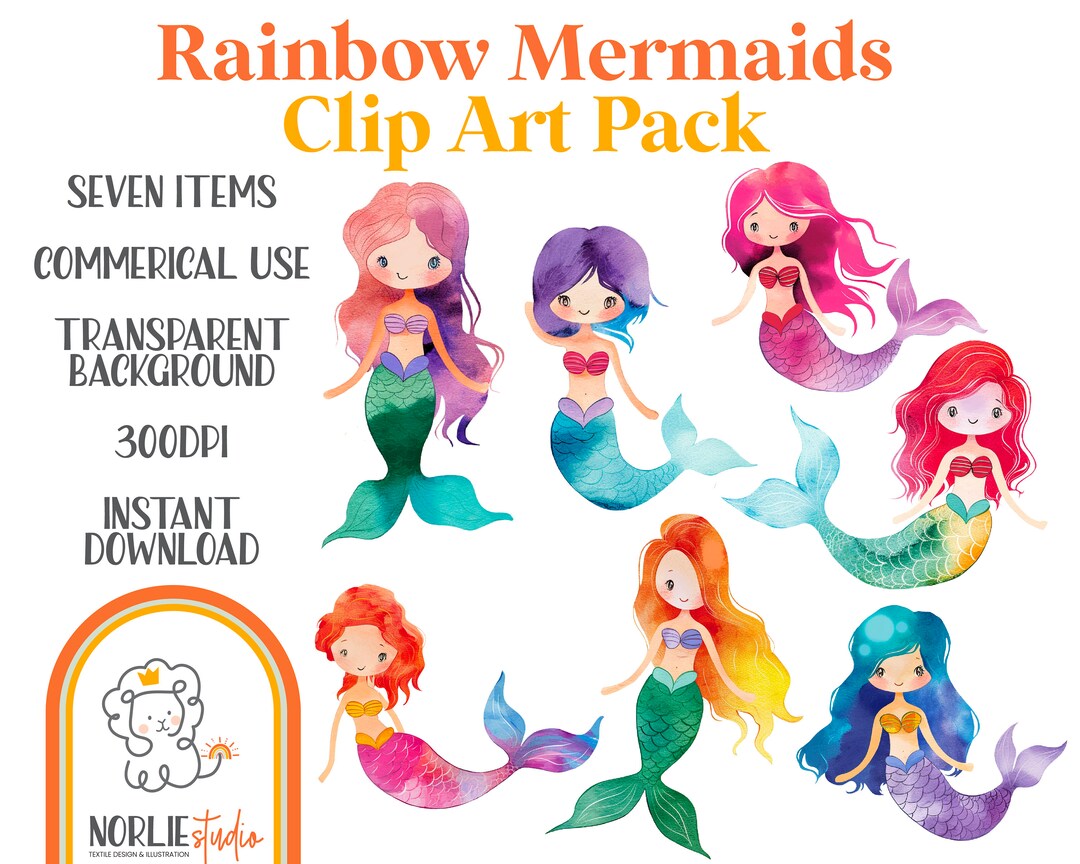 Rainbow Mermaid Clip Art Set, Mermaid Rainbow Illustrations, Mermaid ...