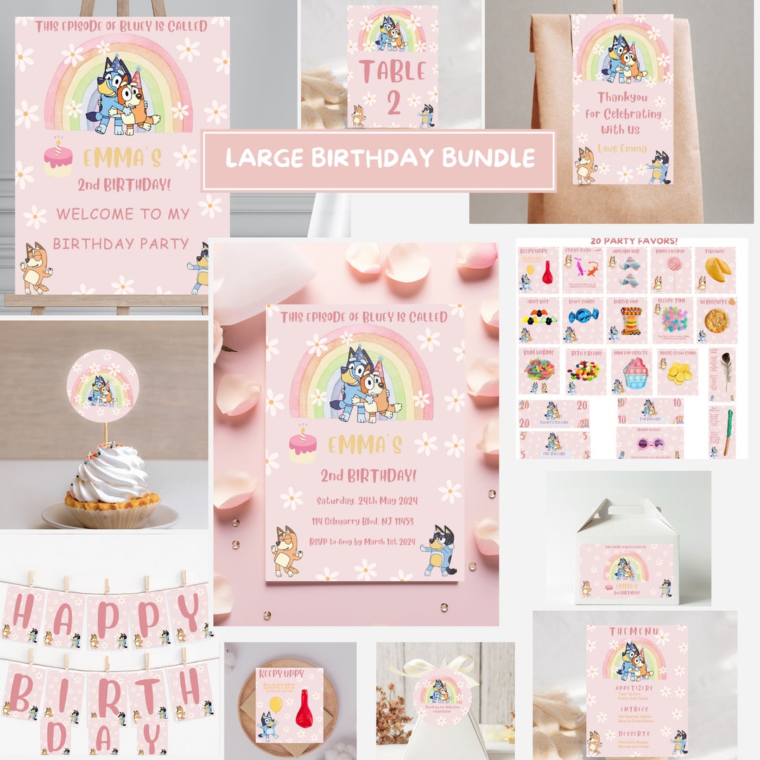 Girl Bluey Birthday Bundle, Printable Girl Bluey Birthday Kit, Editable ...