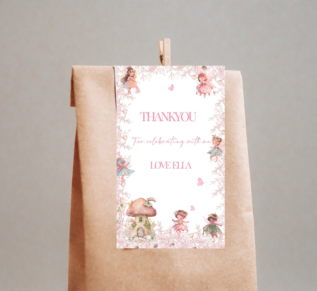 Fairy First Birthday Thank You Tags , Printable Wildflower Fairy 1st ...