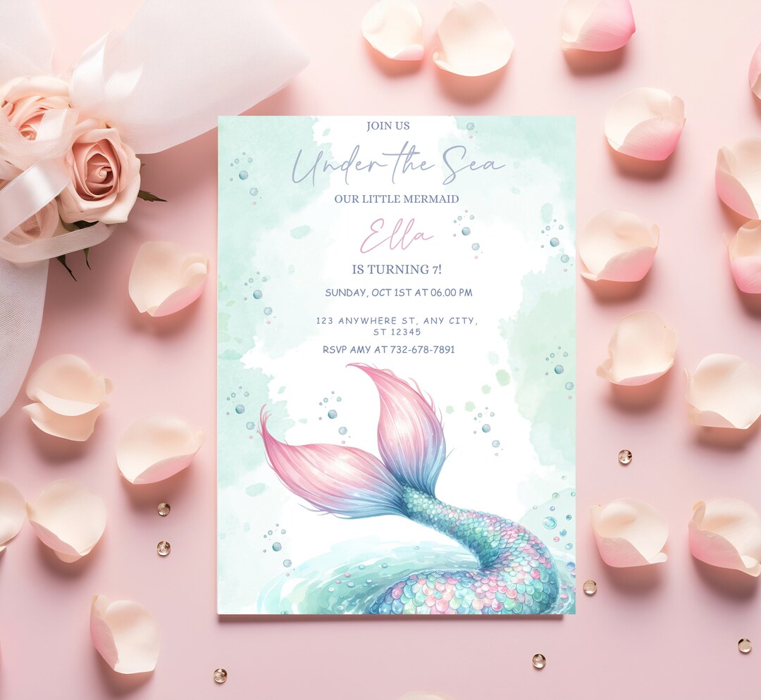 Mermaid Tail Birthday Invitation, Under the Sea Birthday Invitation ...