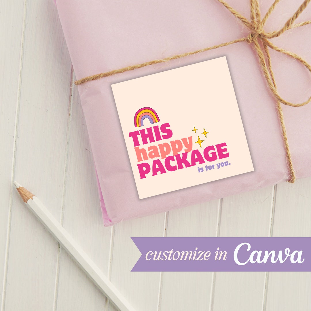Happy Package Small Biz Sticker, Edit in Canva Sticker, Canva Templates ...