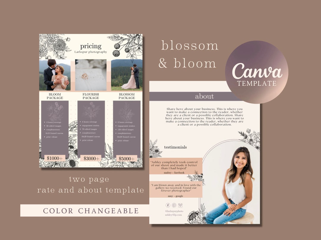 Blossom and Bloom Pricing Canva Template / Pricing Guide / Canva Pricing Template / Photography ...