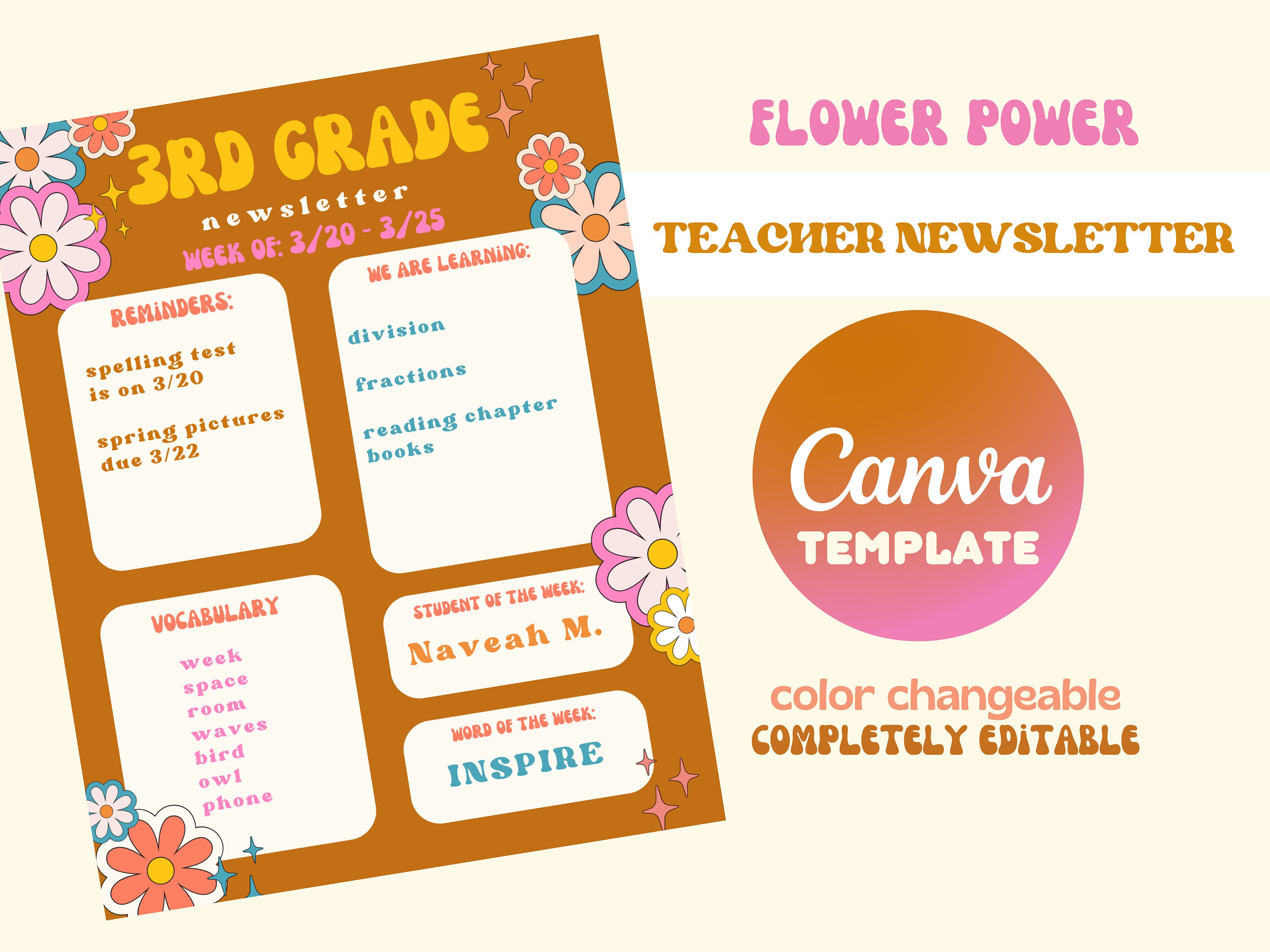 Flower Power Classroom Newsletter / Canva Template / Teacher Templates ...