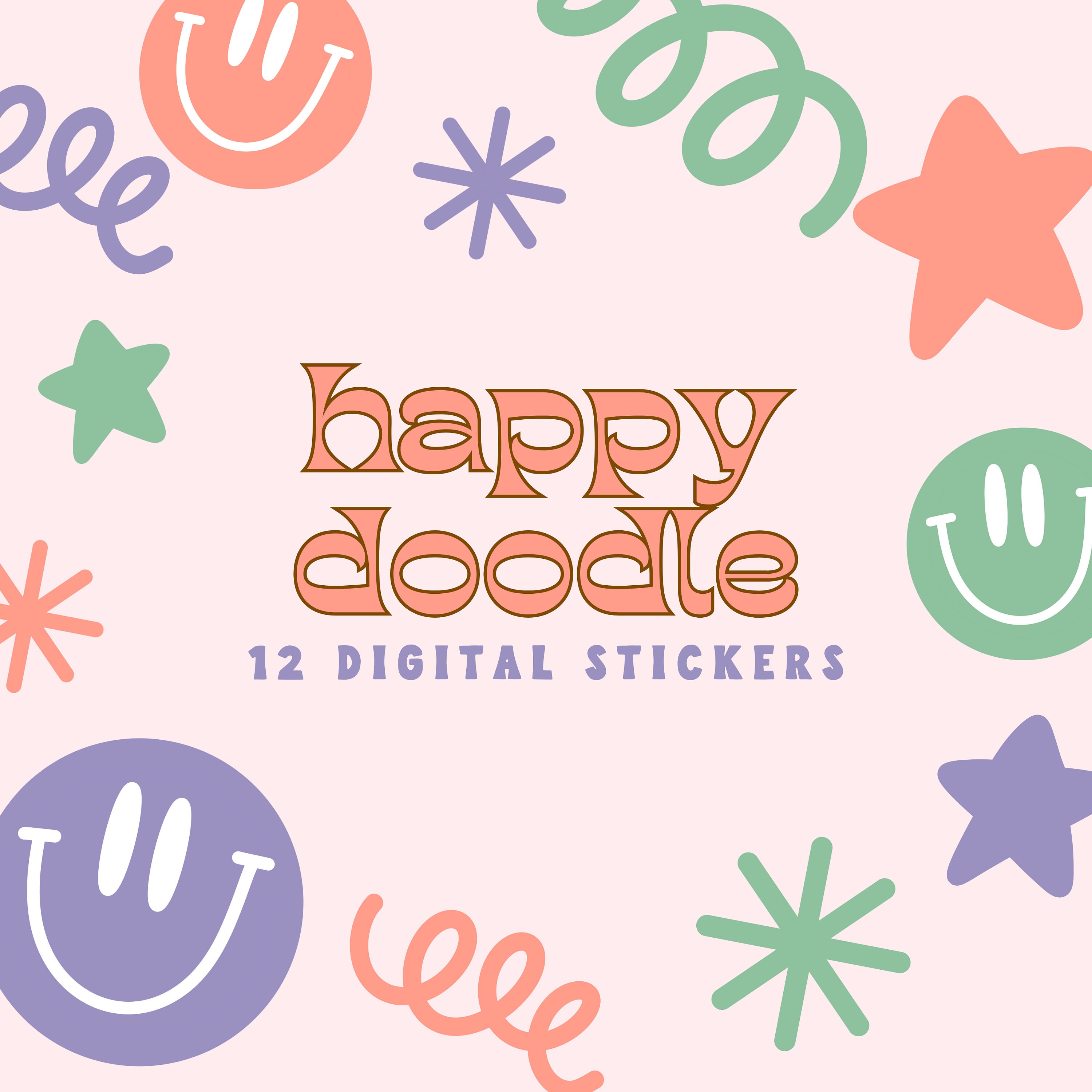 Happy Digital Stickers, Doodle Stickers, Digital Planner Stickers, PNG ...