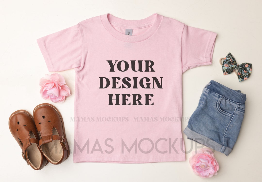 5000B Light Pink Toddler Kids Mockup Kid Modeled Shirt Mockups Gildan ...