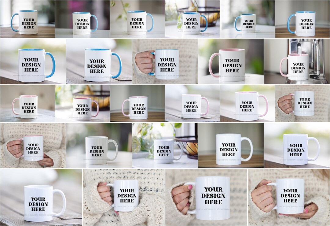 Coffee Mug Bundle, Blue Accent Mug Mockup, Accent Coffee Cup Mockup ...