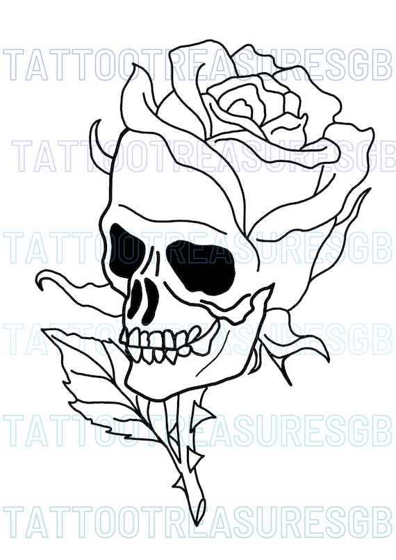 Skull And Rose Tattoo Drawings Photos