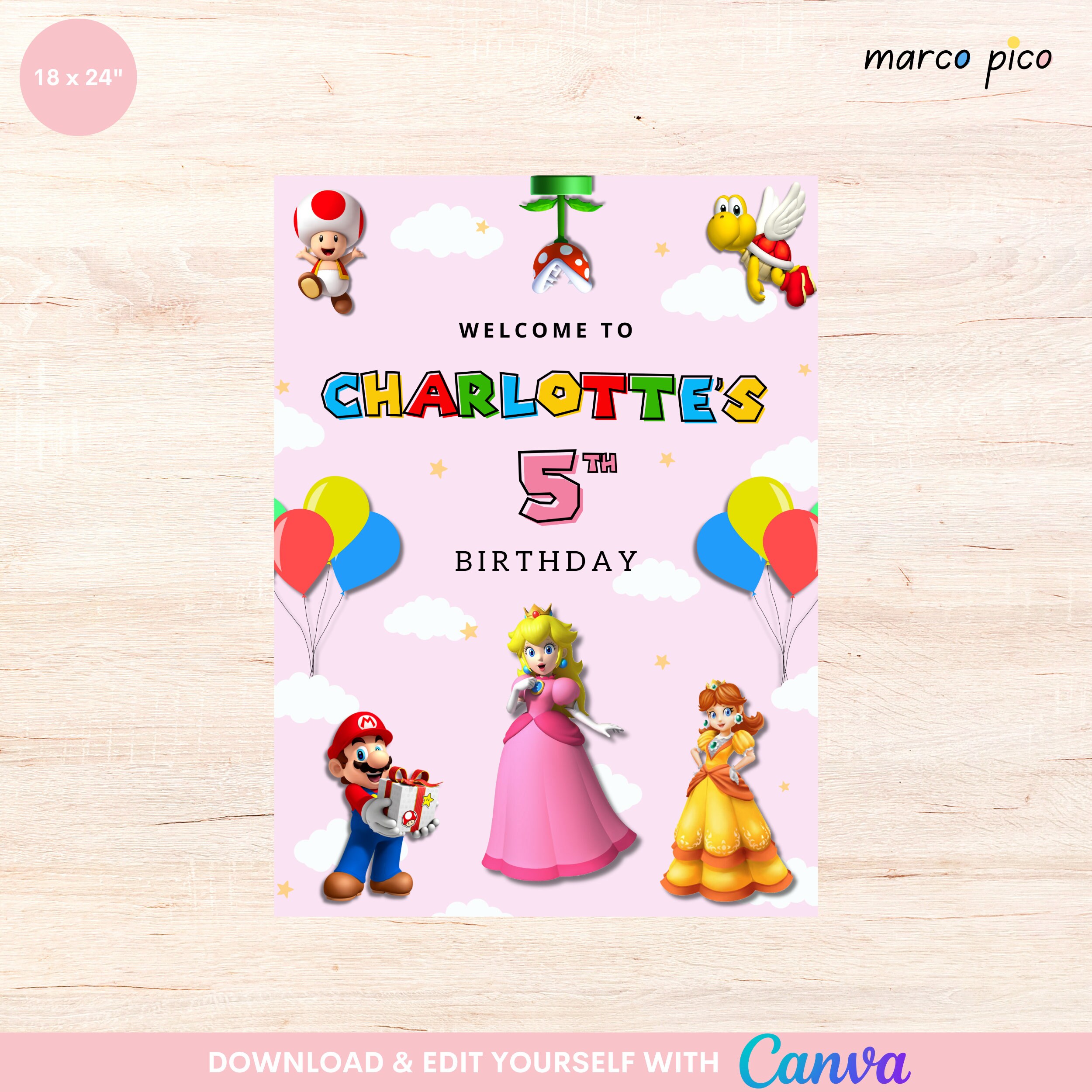 Pink Princess Themed Birthday Welcome Sign Template, Editable Girl ...