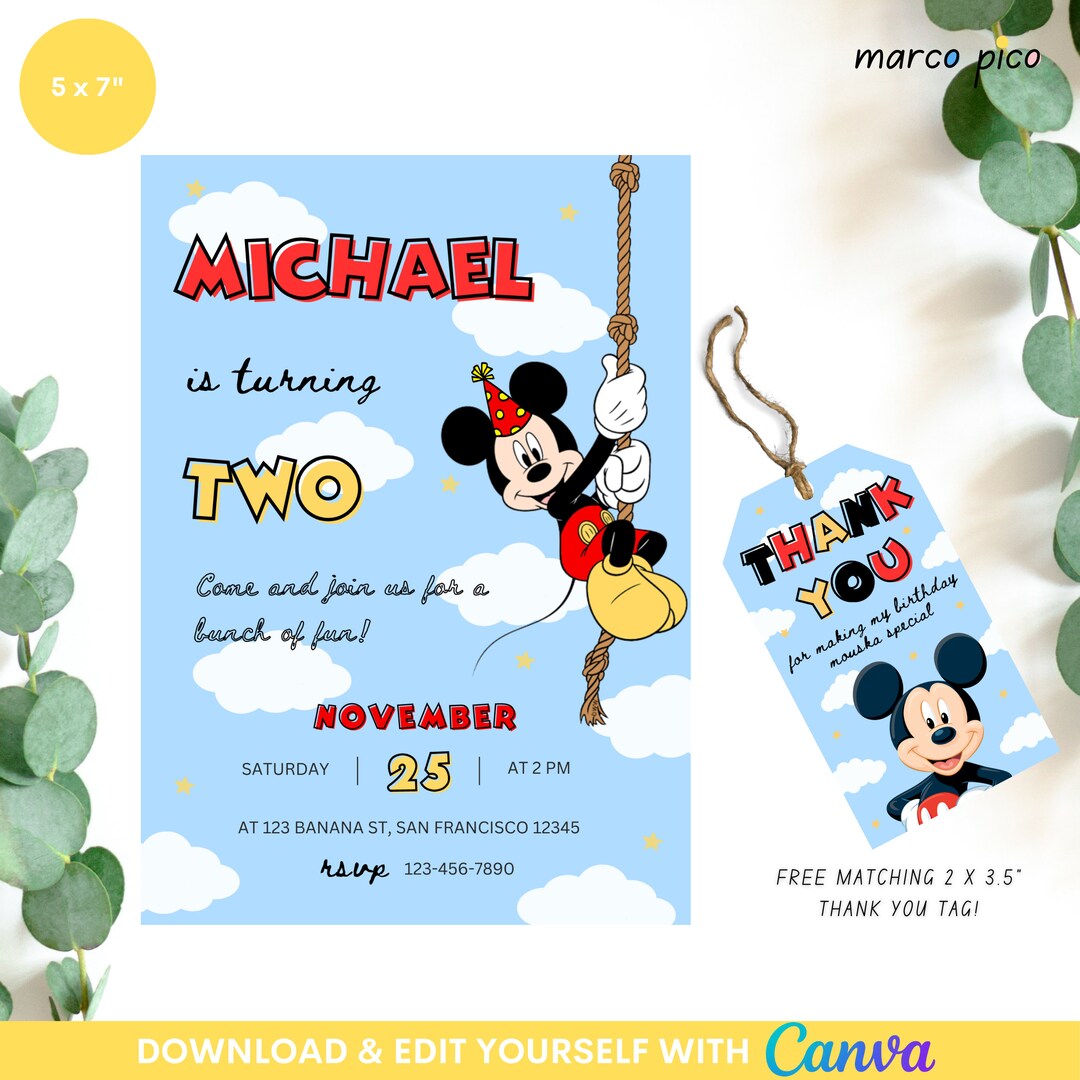 Mouse Themed Birthday Invitation Template, Editable Kids Birthday ...