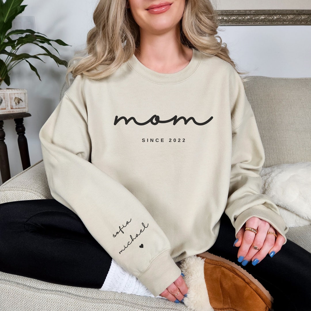 Custom Mom Sweatshirt With Date and Children Name on Sleeve, Mama ...