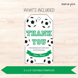 Soccer Themed Party Favors Tags, Soccer Birthday Thank You Label ...