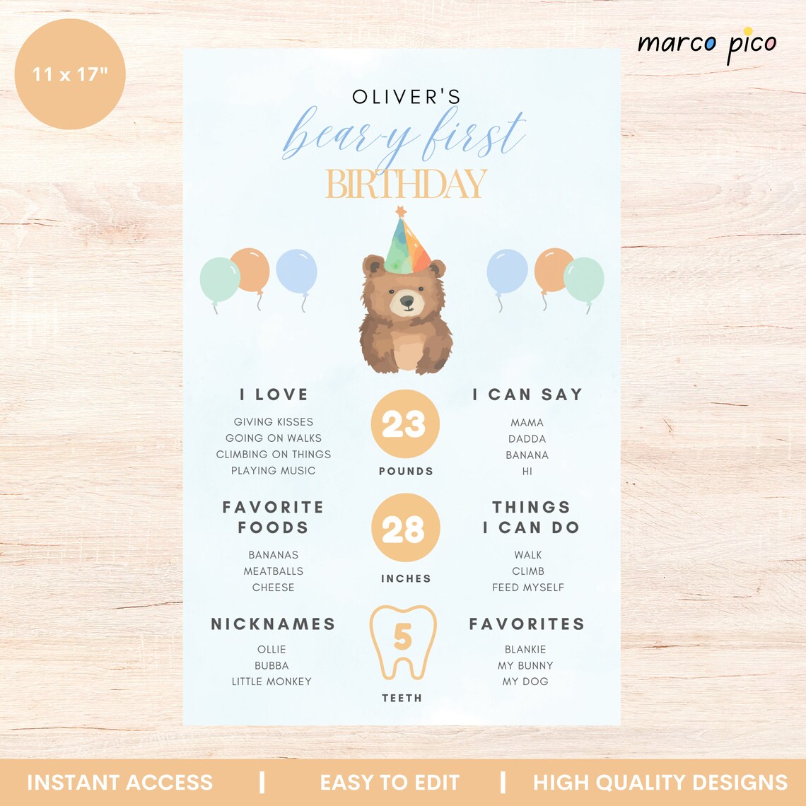 Teddy Bear Birthday Milestone Poster Template, Bear Birthday Milestone ...