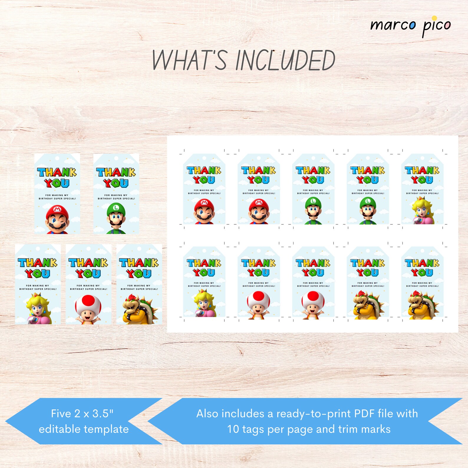 Super Mario Crew Themed Party Favors Tags, Super Mario Thank You Label ...