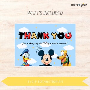 Mouse & Friends Themed Thank You Card Template, Editable Mouse Birthday ...