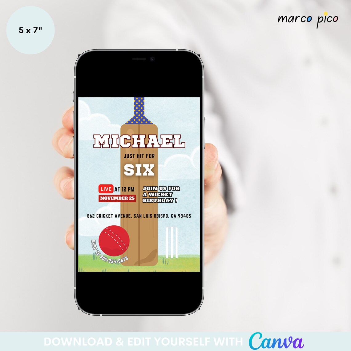 Backyard Cricket Themed Birthday Invitation Template Editable - Etsy