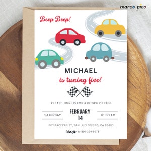 Little Cars Birthday Invitation Template, Editable Cars Themed Birthday ...
