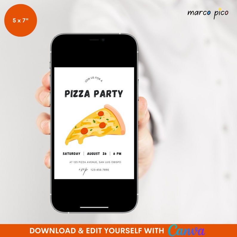 Pizza Party Invitation Template, Pizza Themed Editable Invitation Card ...