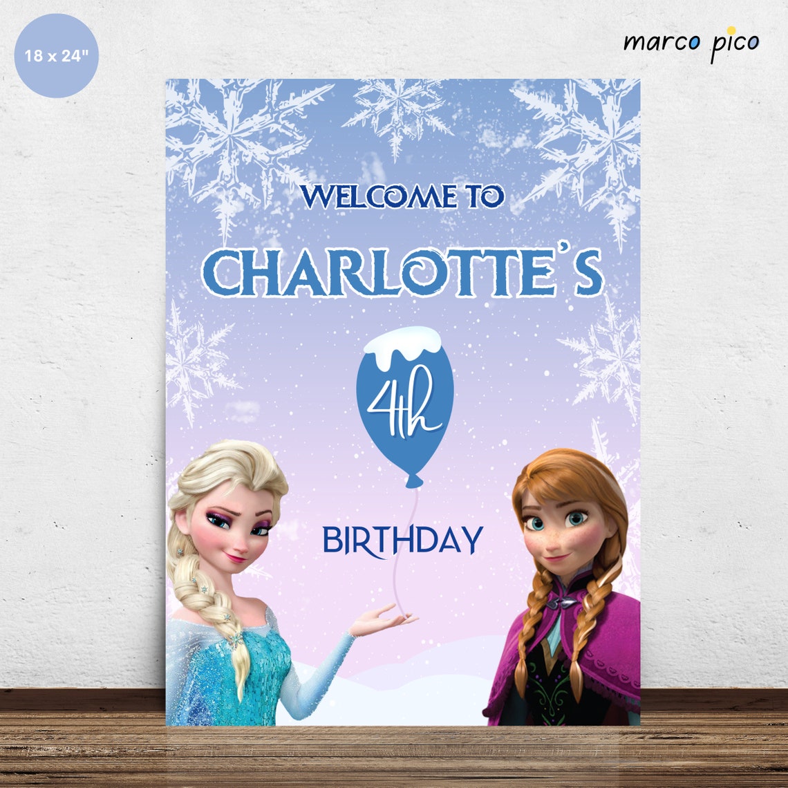 Frozen Princesses Themed Birthday Welcome Sign Template, Editable ...