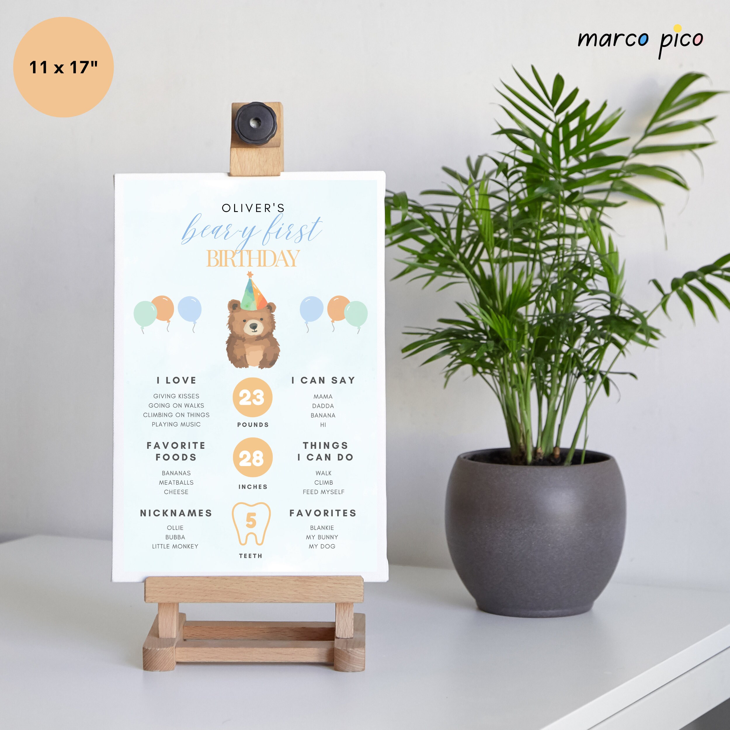 Teddy Bear Birthday Milestone Poster Template, Bear Birthday Milestone ...