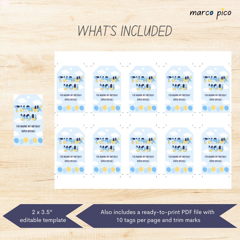 Blue Dog Inspired Blue Party Favors Tags, Birthday Thank You Label ...