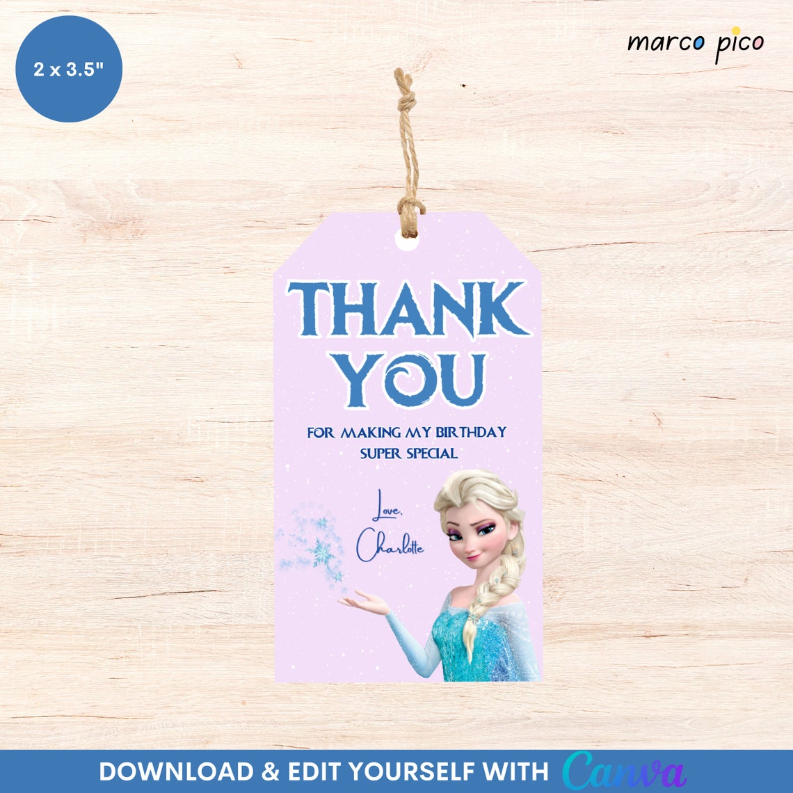 Frozen Themed Party Favors Tags, Princess Elsa Birthday Thank You Label ...