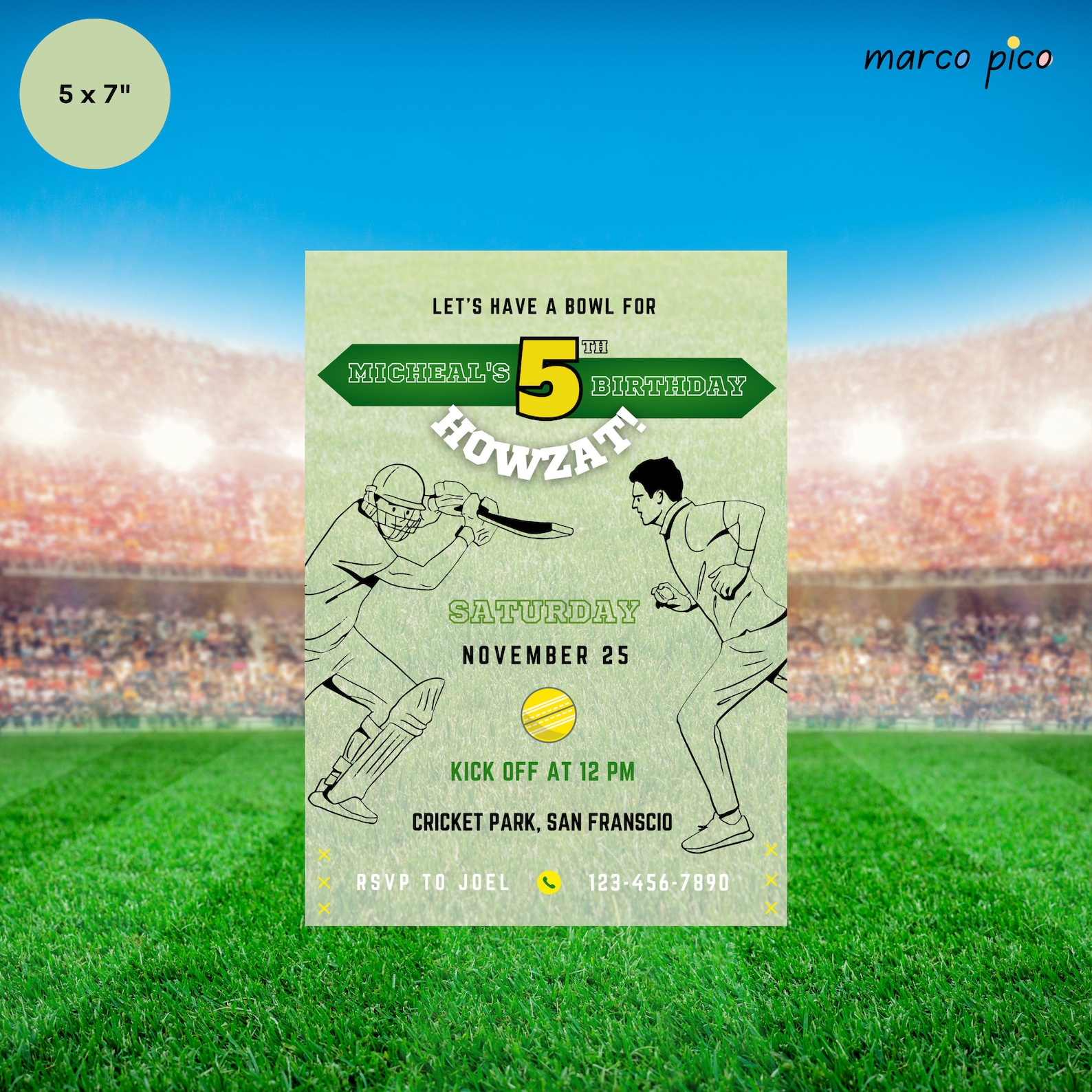 Cricket Themed Birthday Invitation Template, Editable Cricket Birthday ...