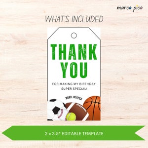 All Star Themed Party Favors Tags, Sport Birthday Thank You Label ...