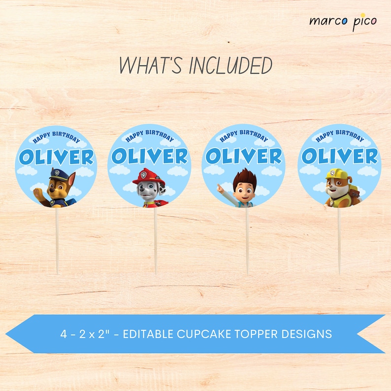 Paw Patrol Themed Cupcake Toppers, Editable Paw Patrol Birthday ...