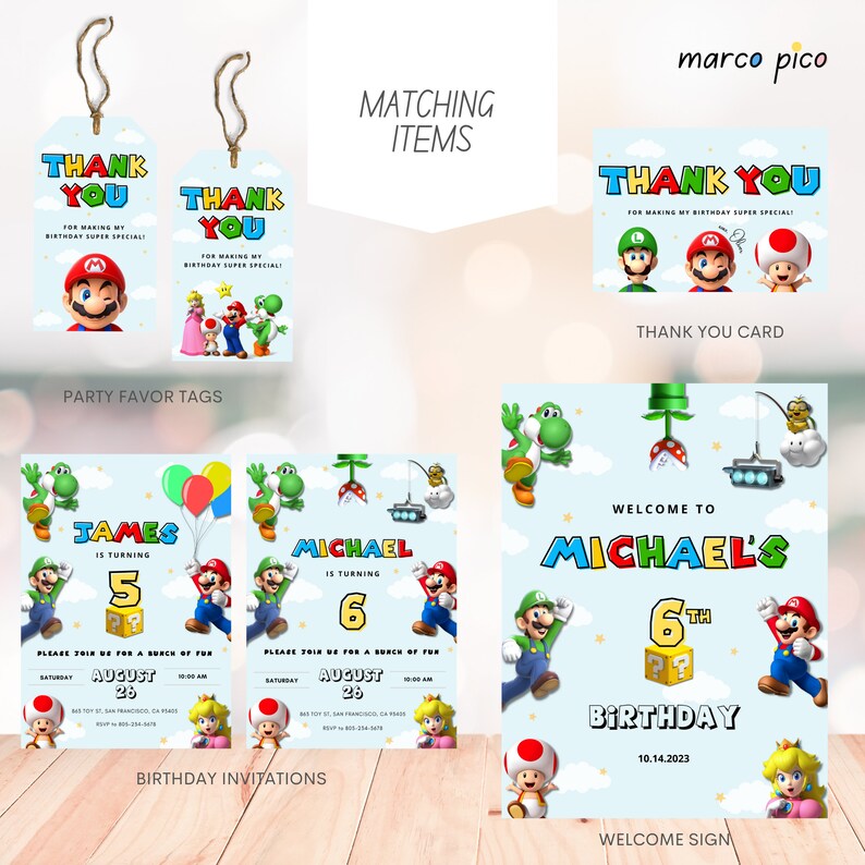 Super Mario Crew Themed Party Favors Tags, Super Mario Thank You Label ...