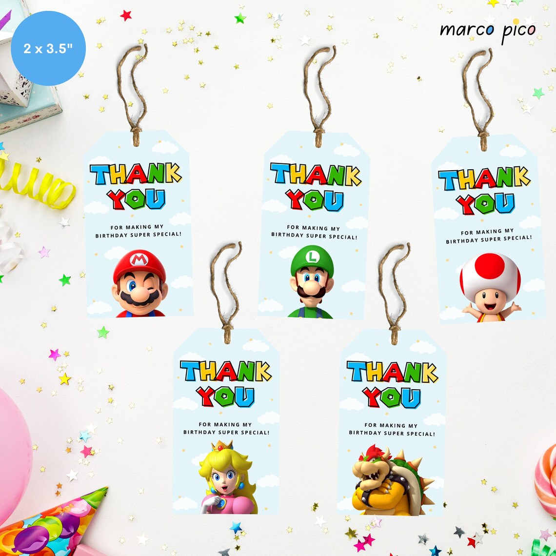 Super Mario Crew Themed Party Favors Tags, Super Mario Thank You Label ...