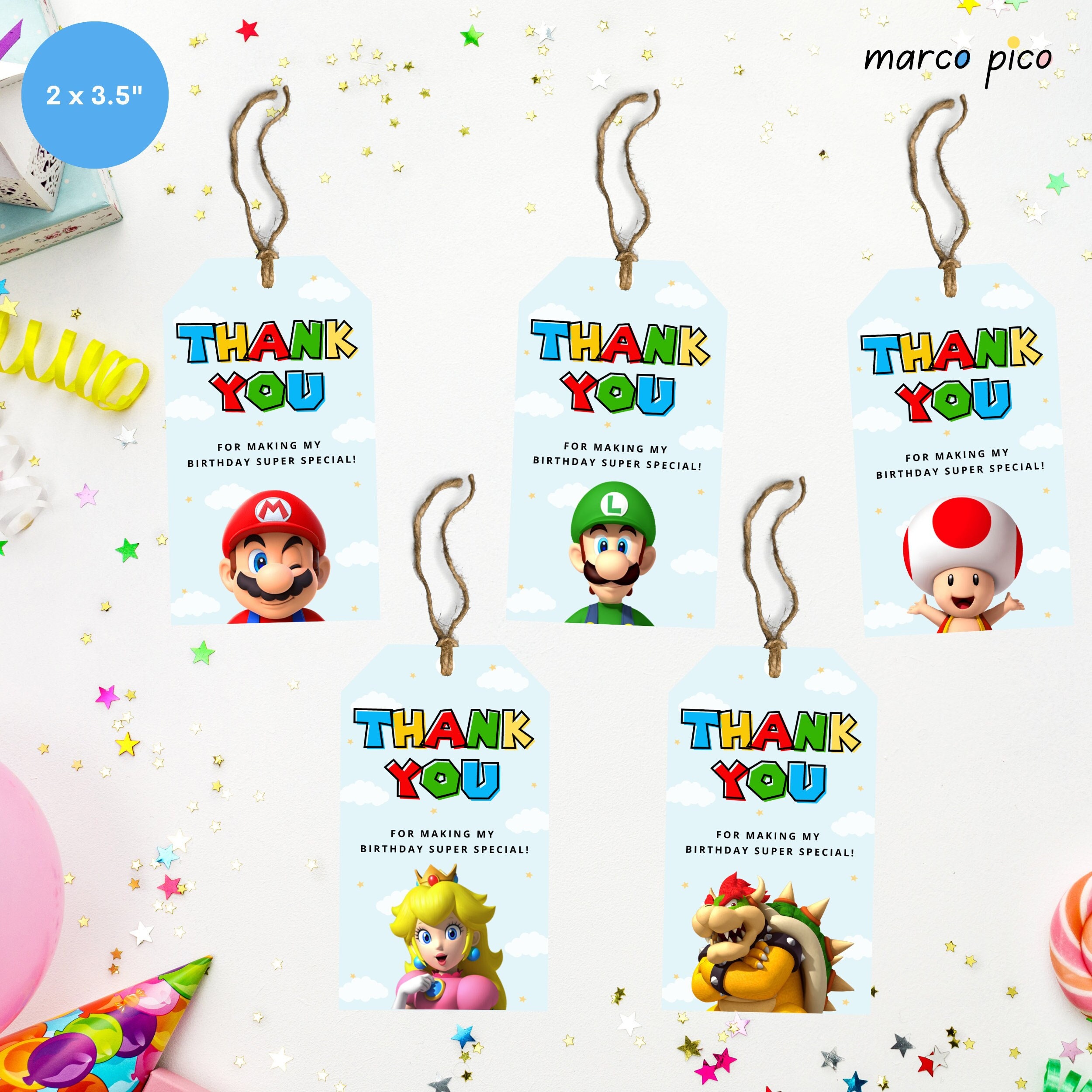 Super Mario Crew Themed Party Favors Tags, Super Mario Thank You Label ...