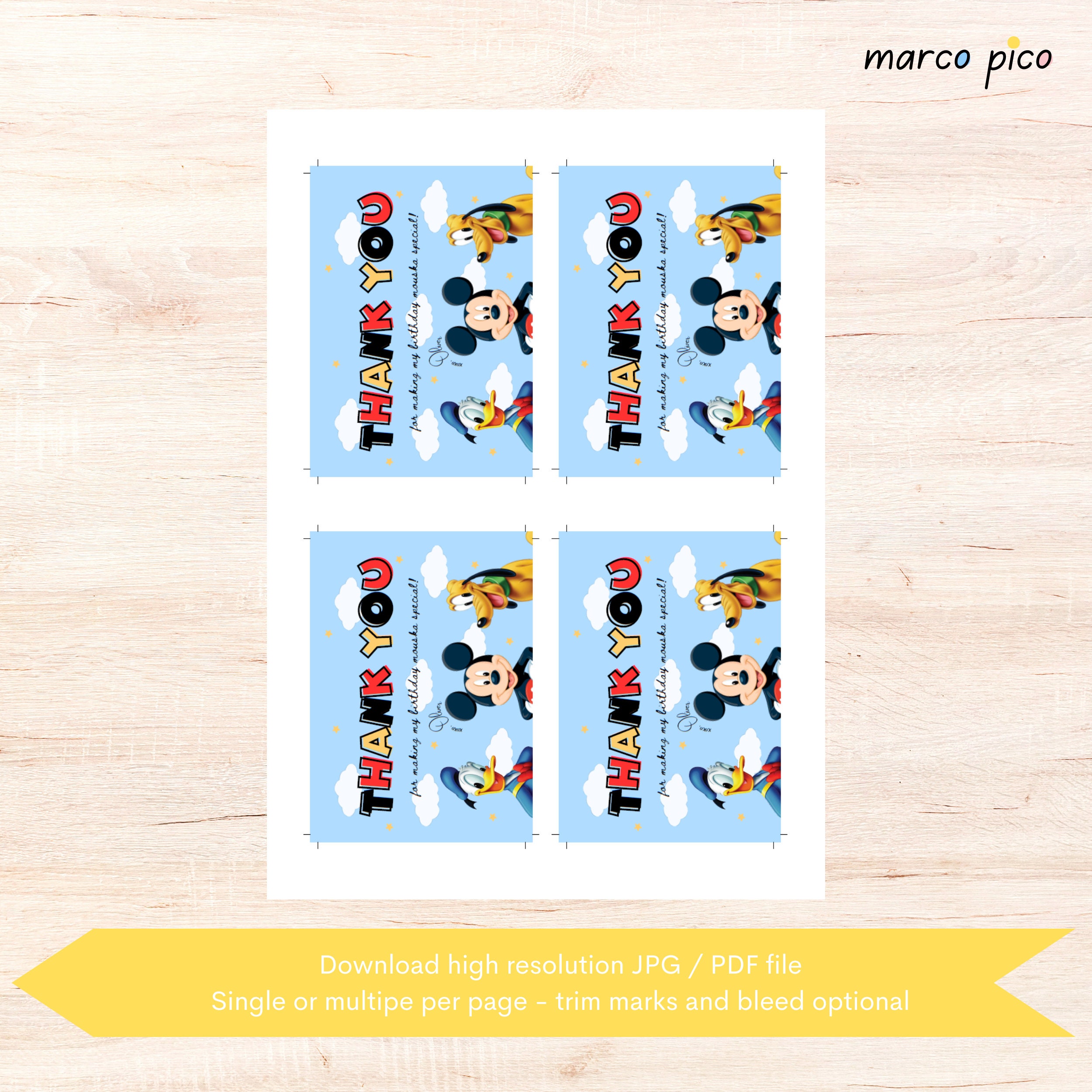 Mouse & Friends Themed Thank You Card Template, Editable Mouse Birthday ...