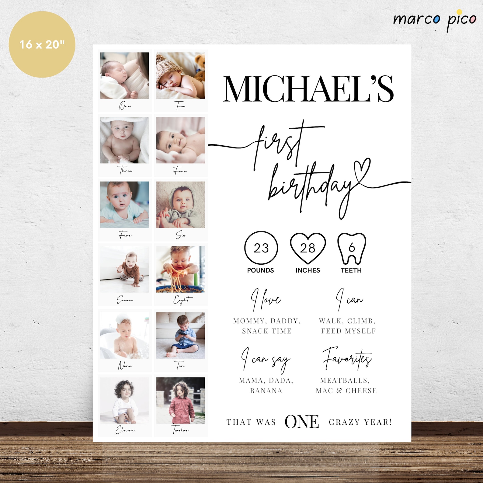 First Birthday Milestone Poster Template, Printable Gender Neutral Baby ...