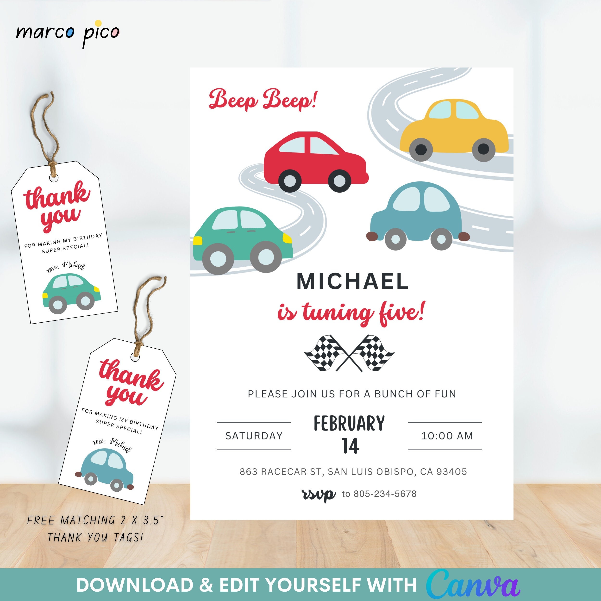 Little Cars Birthday Invitation Template, Editable Cars Themed Birthday ...