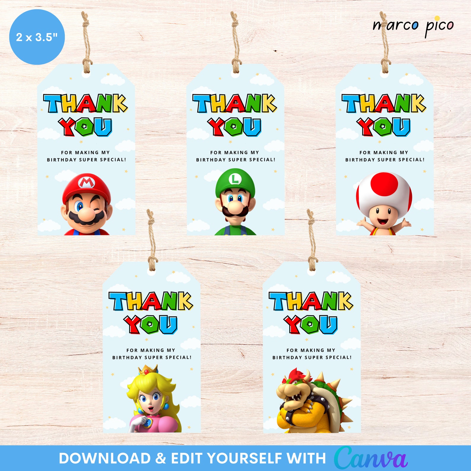 Super Mario Crew Themed Party Favors Tags, Super Mario Thank You Label ...