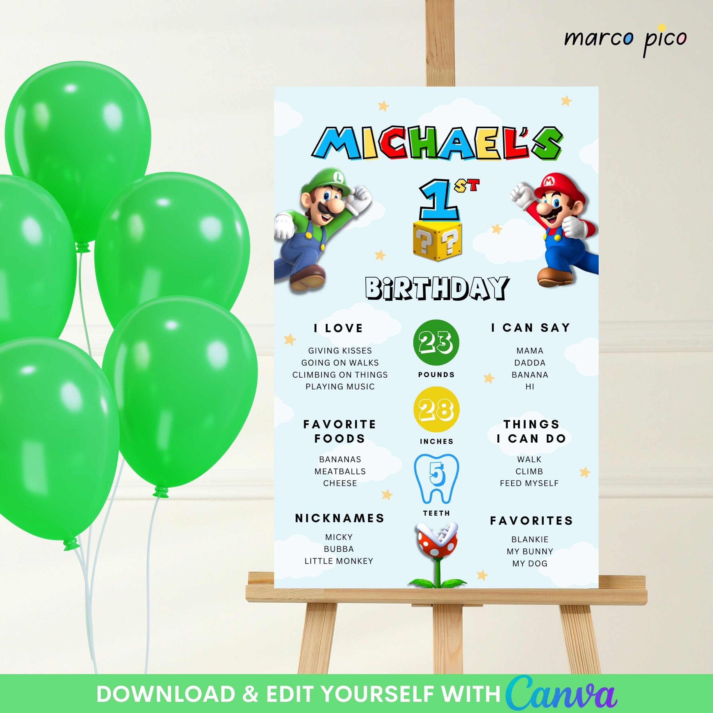 Birthday Milestone Poster Template, First Birthday Milestone Board, 1st ...