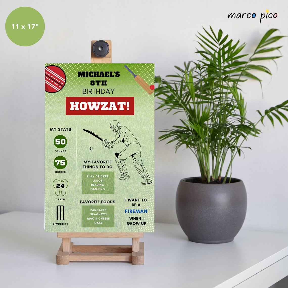 Editable Cricket Birthday Milestone Poster Template, Cricket Themed ...